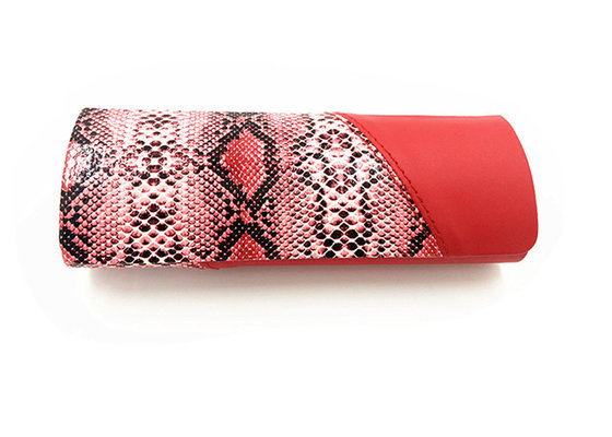Snake Stripe Red Personalised Hard Glasses Case PU Leather Material supplier