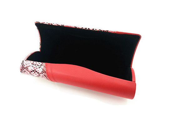 Snake Stripe Red Personalised Hard Glasses Case PU Leather Material supplier