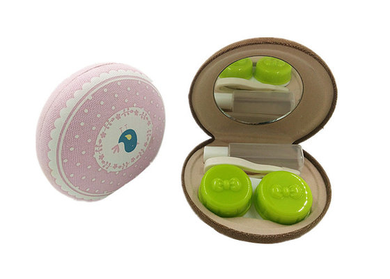 Round Cute Contact Lens Case Storage Box Made From Pink / Brown Canvas supplier