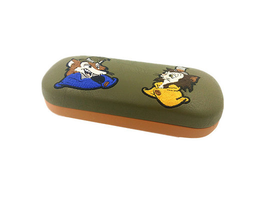 Fox Embroidery Covered Kids Eyeglass Case Clam Shell Style PU Kids Glasses Case supplier
