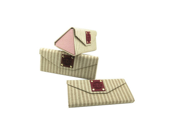 Striped Linen collapsible Eyeglass Case Triangle Eyewear Case Box supplier