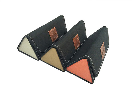 Sailcloth Triangle Folding Handmade Colourful Sunglasses Case With Leather Label supplier