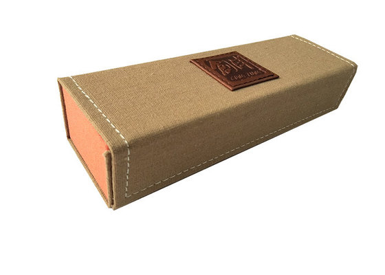 Custom Foldable Rucksack Fabric Semi Hard Glasses Case Box With Leather Label supplier