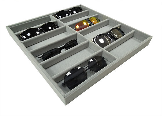 Soft Velvet Gray 12  Grids Of Eyeglasses And Sunglasses Display Tray Case supplier