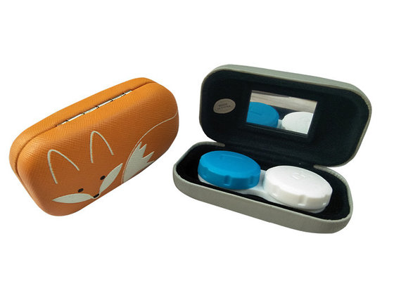 Leather Cute Portable Contact Lenses Case with stylish holder & mirror | various colors | hard case supplier