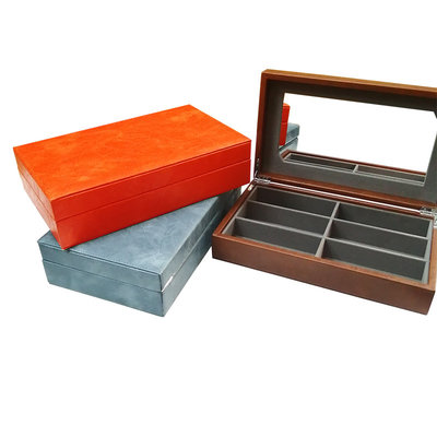 Leather 6 Slot Wooden Lid Spectacles Sunglasses Storage Display Box With Mirror supplier