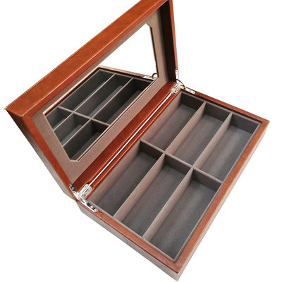 Leather 6 Slot Wooden Lid Spectacles Sunglasses Storage Display Box With Mirror supplier
