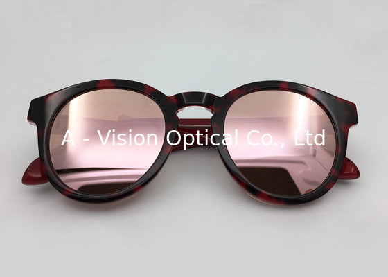 Round fasion acetate plastic sunglasses for Women mirror lens UV protection 400 supplier