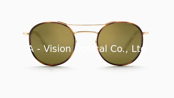 Ultralight Pure Titanium Sunglasses Acetate Lining with double Bridges Round Gunmetal/Black/Gre Gradient Polarized Lens supplier