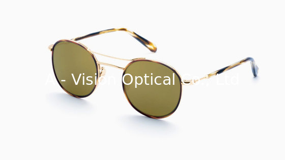 Ultralight Pure Titanium Sunglasses Acetate Lining with double Bridges Round Gunmetal/Black/Gre Gradient Polarized Lens supplier