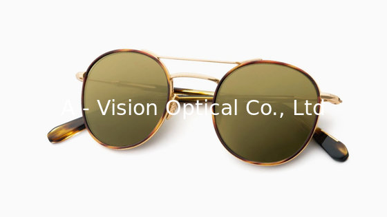 Ultralight Pure Titanium Sunglasses Acetate Lining with double Bridges Round Gunmetal/Black/Gre Gradient Polarized Lens supplier