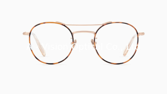 Round Non-Prescription Eyeglasses Pure Titanium Frame with Clear Lens Glasses Eyewear Double Bridges Super Lightweight supplier