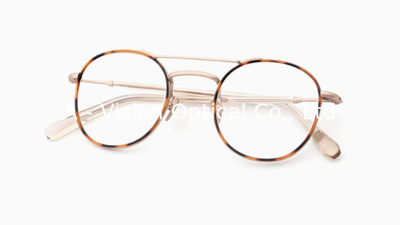 Round Non-Prescription Eyeglasses Pure Titanium Frame with Clear Lens Glasses Eyewear Double Bridges Super Lightweight supplier