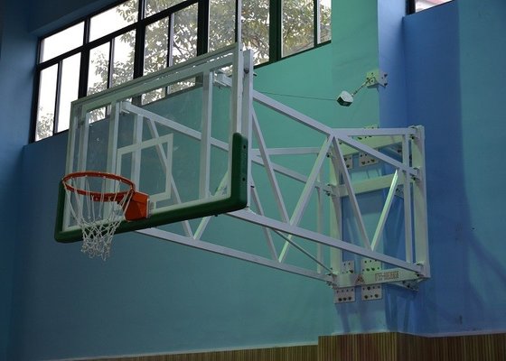 Folding Fixed Type Hydraulic Basketball Stand , Indoor Wall Mounted Basketball Systems