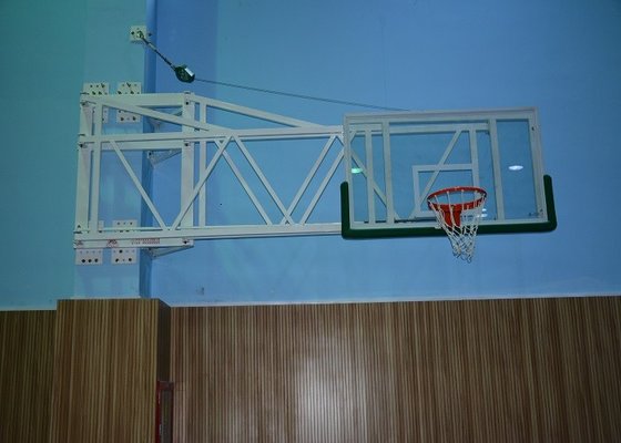 Folding Fixed Type Hydraulic Basketball Stand , Indoor Wall Mounted Basketball Systems
