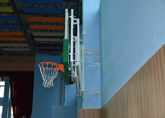Folding Fixed Type Hydraulic Basketball Stand , Indoor Wall Mounted Basketball Systems