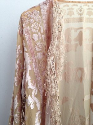 Kimono largo de Rose del modelo de la quemadura de las señoras cómodas del terciopelo con las franjas