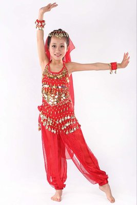 M rojo L traje indio de la danza de vientre del funcionamiento de la etapa del tamaño para los niños