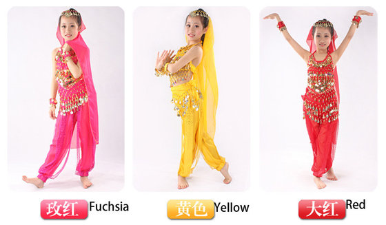 M rojo L traje indio de la danza de vientre del funcionamiento de la etapa del tamaño para los niños