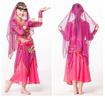 Trajes de la práctica de la danza de vientre de los niños de los niños sólidos de la gasa con la manga larga