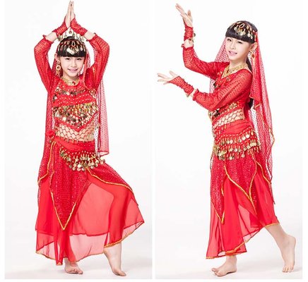 Trajes de la práctica de la danza de vientre de los niños de los niños sólidos de la gasa con la manga larga