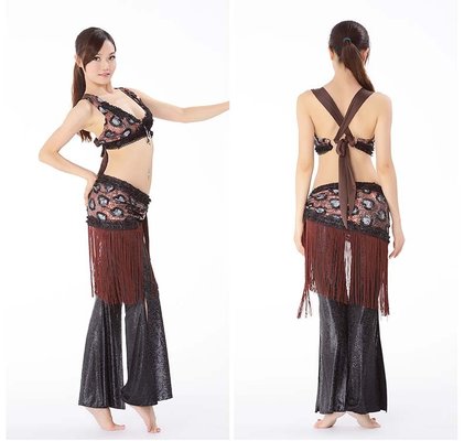 Halter Top Tribal Belly Dance Costumes Long Fringe Belt Set On Stock