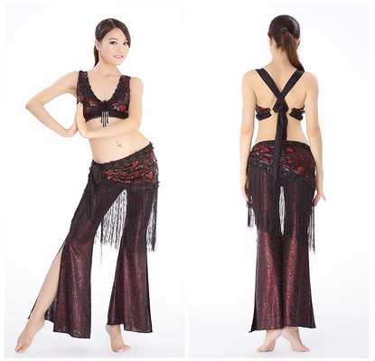 Halter Top Tribal Belly Dance Costumes Long Fringe Belt Set On Stock