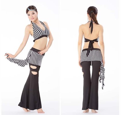 Línea trajes top y pantalones de la cebra de la práctica de la danza de vientre de la impresión para las muchachas