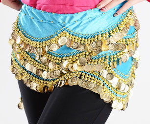 Bufanda amarilla de la cintura de la danza del vientre de las monedas de oro de la bufanda 408 de la cadera de la danza de vientre