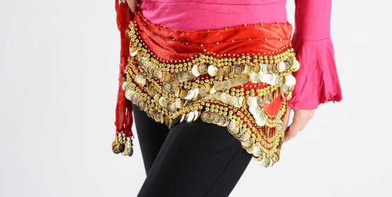 Bufanda amarilla de la cintura de la danza del vientre de las monedas de oro de la bufanda 408 de la cadera de la danza de vientre