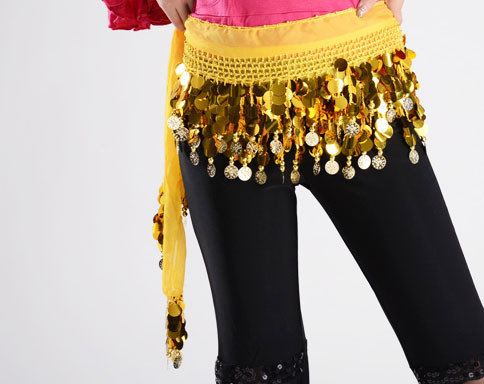Bufanda de la cadera de la danza de vientre de la gasa de 88 monedas de oro con Paillettes
