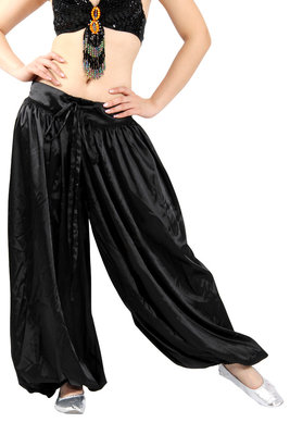 La danza de vientre elástica del harén del satén jadea, los pantalones rosa, color negro del harén de la danza del vientre