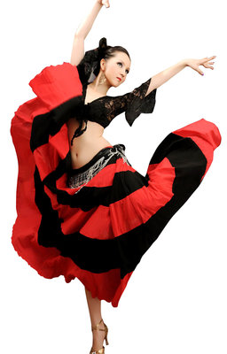 La danza de vientre cottongypsy de las rayas del contraste bordea la tela clásica de la combinación de color negro y rojo