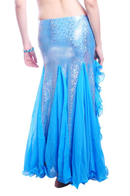 Dancewear de la falda de la sirena de la danza de vientre de la tela del punto de la impresión de la hoja de plata del oro