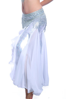 Dancewear de la falda de la sirena de la danza de vientre de la tela del punto de la impresión de la hoja de plata del oro