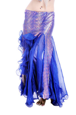 Dancewear de la falda de la sirena de la danza de vientre de la tela del punto de la impresión de la hoja de plata del oro