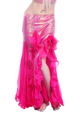 Dancewear de la falda de la sirena de la danza de vientre de la tela del punto de la impresión de la hoja de plata del oro