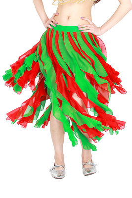Chiffon contrast frill belly dance skirts two color  For Stage Performance Show