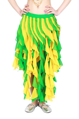 Chiffon contrast frill belly dance skirts two color  For Stage Performance Show