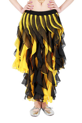 Chiffon contrast frill belly dance skirts two color  For Stage Performance Show