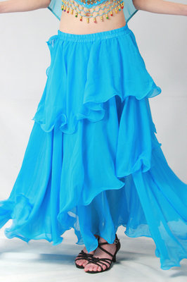 Girls Wavy hem practice chiffon belly dance skirt yellow blue color