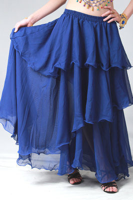 Girls Wavy hem practice chiffon belly dance skirt yellow blue color