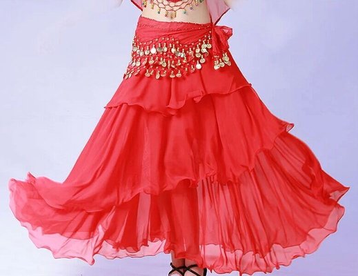Girls Wavy hem practice chiffon belly dance skirt yellow blue color