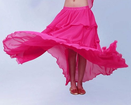 Girls Wavy hem practice chiffon belly dance skirt yellow blue color