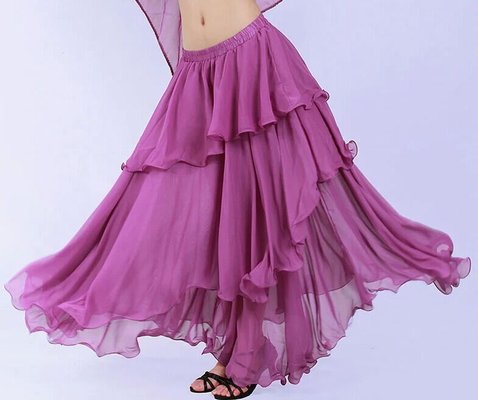 Girls Wavy hem practice chiffon belly dance skirt yellow blue color