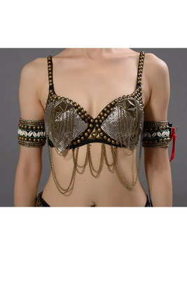 Top antiguo con las cadenas del metal, desgaste de la bailarina de la danza del vientre del oro de la práctica de la danza de vientre