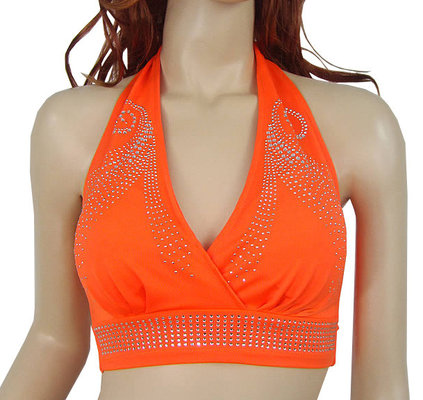 Glitz del arreglo/blusa halter calientes de plata anaranjada, color negro, rojo de la danza de vientre de los cristales