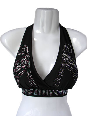 Glitz del arreglo/blusa halter calientes de plata anaranjada, color negro, rojo de la danza de vientre de los cristales