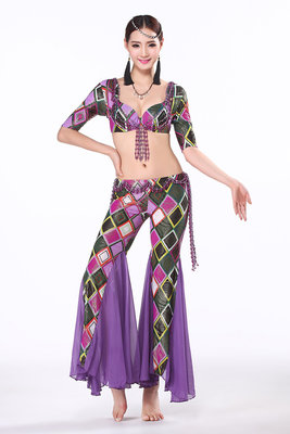 Top y pantalones coloridos suaves de la bailarina de la danza del vientre de los trajes de la práctica de la danza de vientre