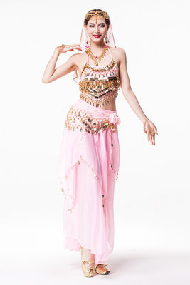 La danza de vientre india cómoda viste el headwear, top, falda, bufanda de la cadera